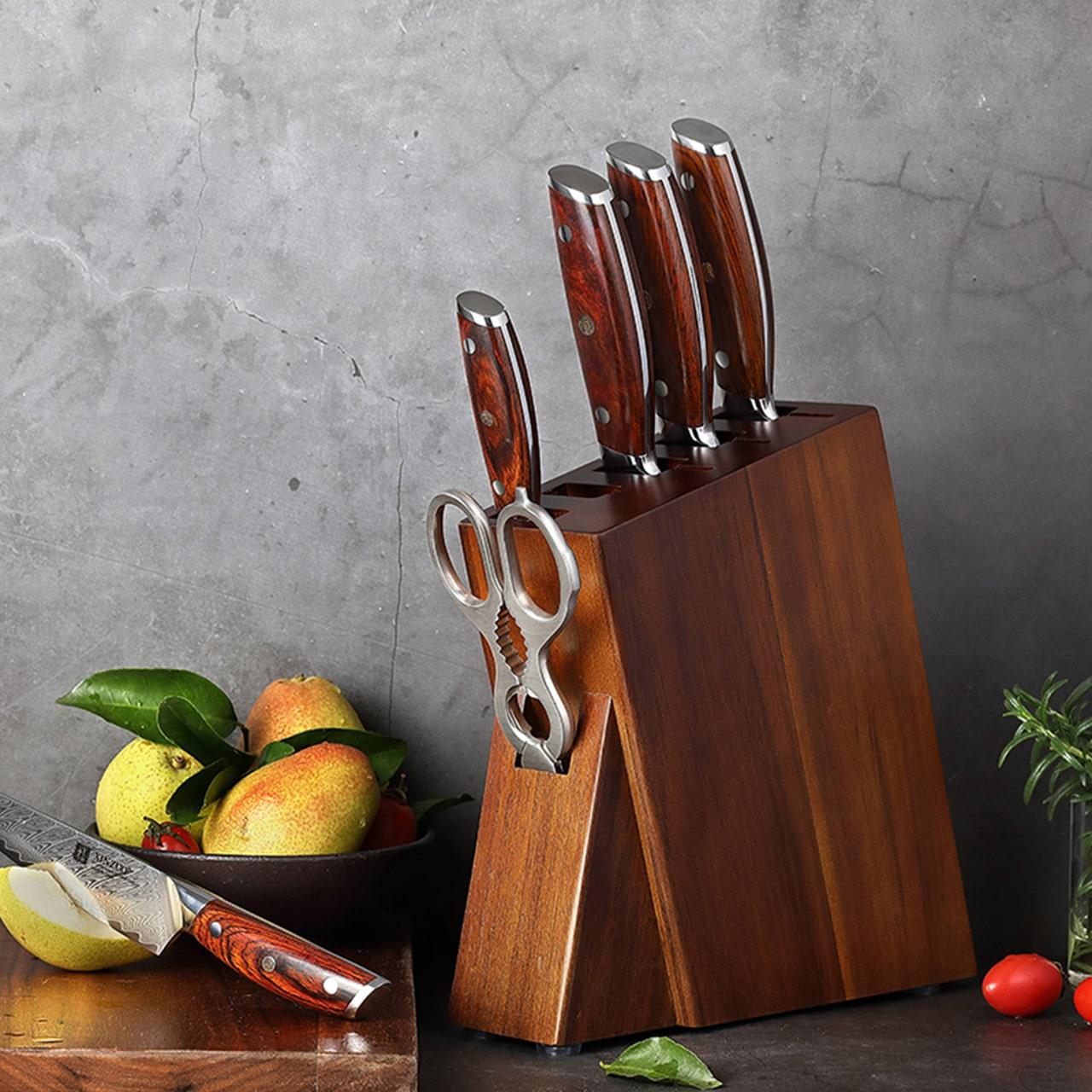 Xinzuo JX6 6 Slot Knife Block Without Knives Holds 5 Knives & Kitchen — The Bamboo Guy