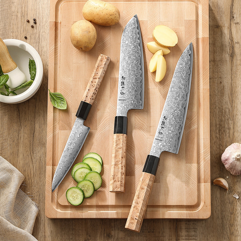 Xinzuo Retro Series X05B Carbon Steel Kitchen Knife Set 3 Pcs - Open B ...