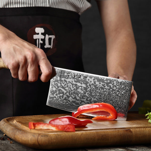 Hezhen B30 Professional Japanese Damascus Steel Vegetable Cleaver Knife ...