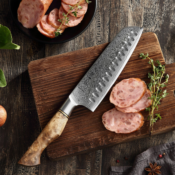 Hezhen B30 Forged Damascus Santoku Knife — The Bamboo Guy