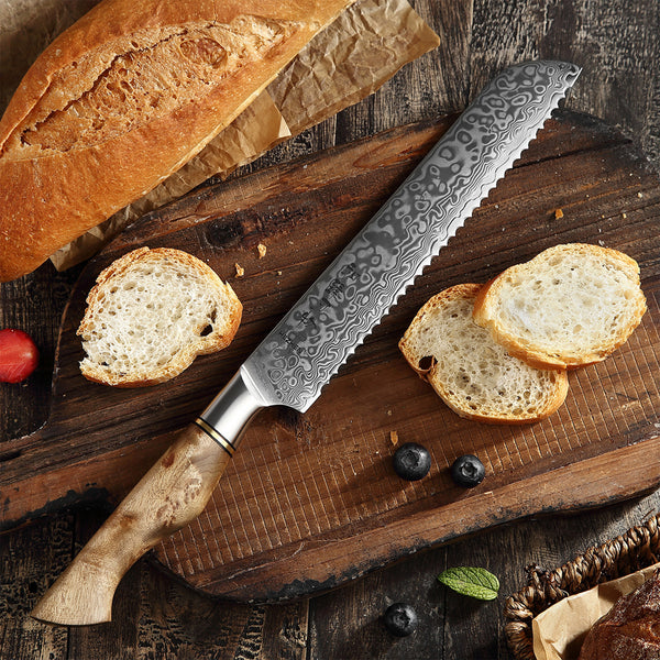 Buy Hezhen B30 Forged Damascus Bread Knife — The Bamboo Guy