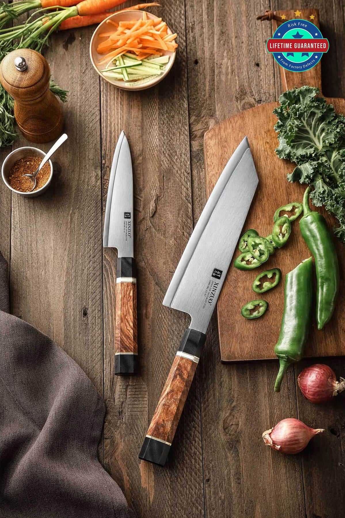 Xinzuo ZDP-189 2 Pcs Composite Steel Chef and Utility Knife Set with B ...