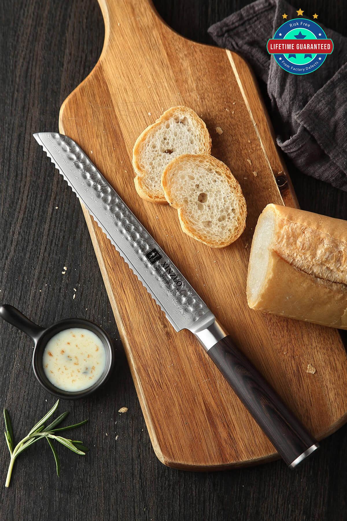 Xinzuo B1H 8" 67 Layer Damascus Bread Knife VG10 Damascus Steel Bread ...