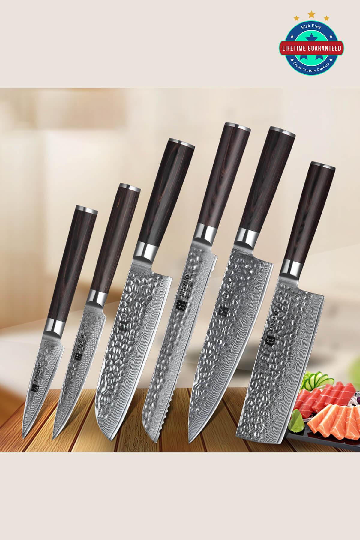 Xinzuo B1H 6 Pcs 67 Layer Damascus Steel Chef Knife Set with Pakka Woo ...