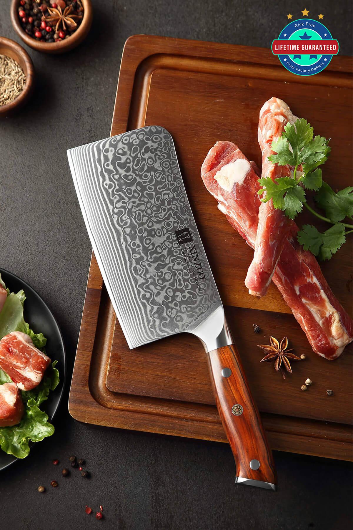 Xinzuo B13R 6.5" 67 Layer VG10 Japanese Damascus Meat Cleaver Knife Ro ...