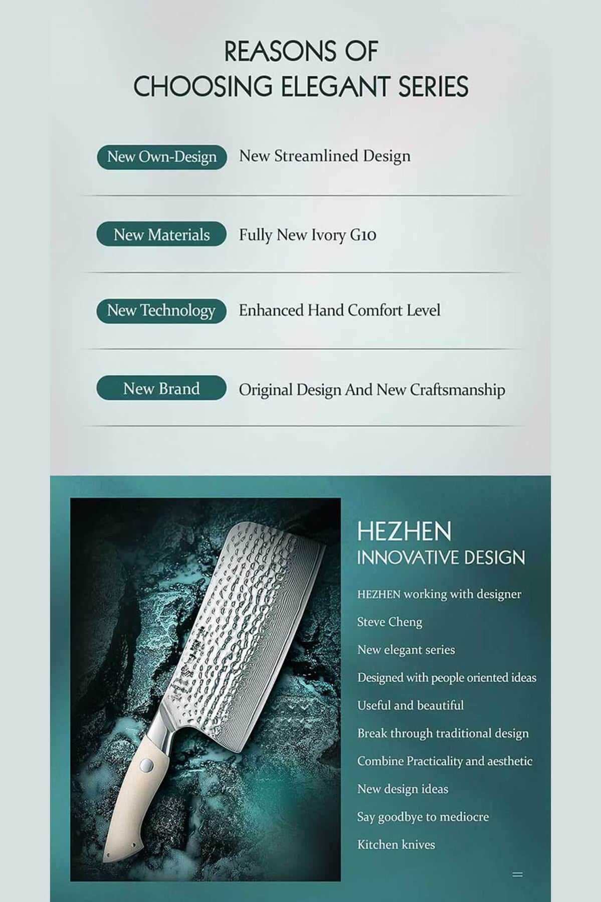 HEZHEN B38H 7" 67 Layer Damascus Bone Cleaver Knife White G10 Handle ...