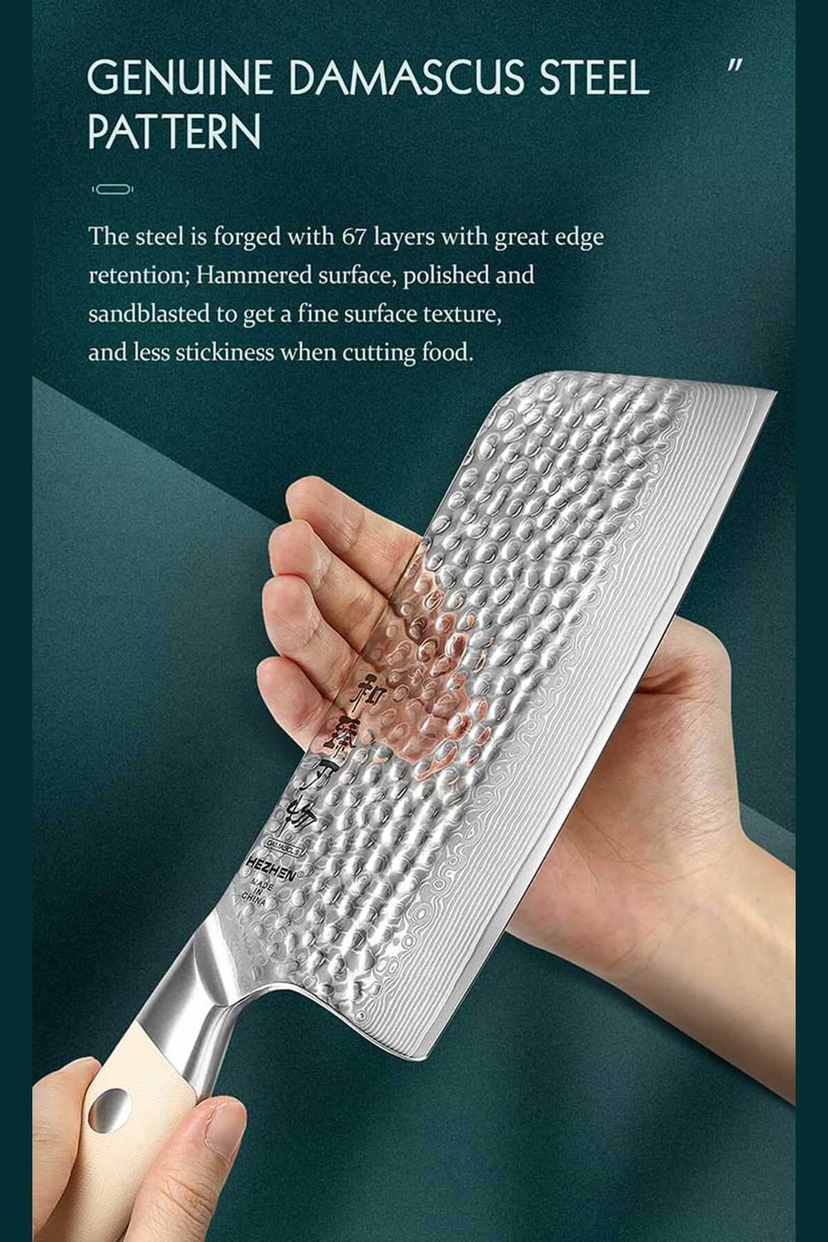 HEZHEN B38H 7" 67 Layer Damascus Bone Cleaver Knife White G10 Handle ...