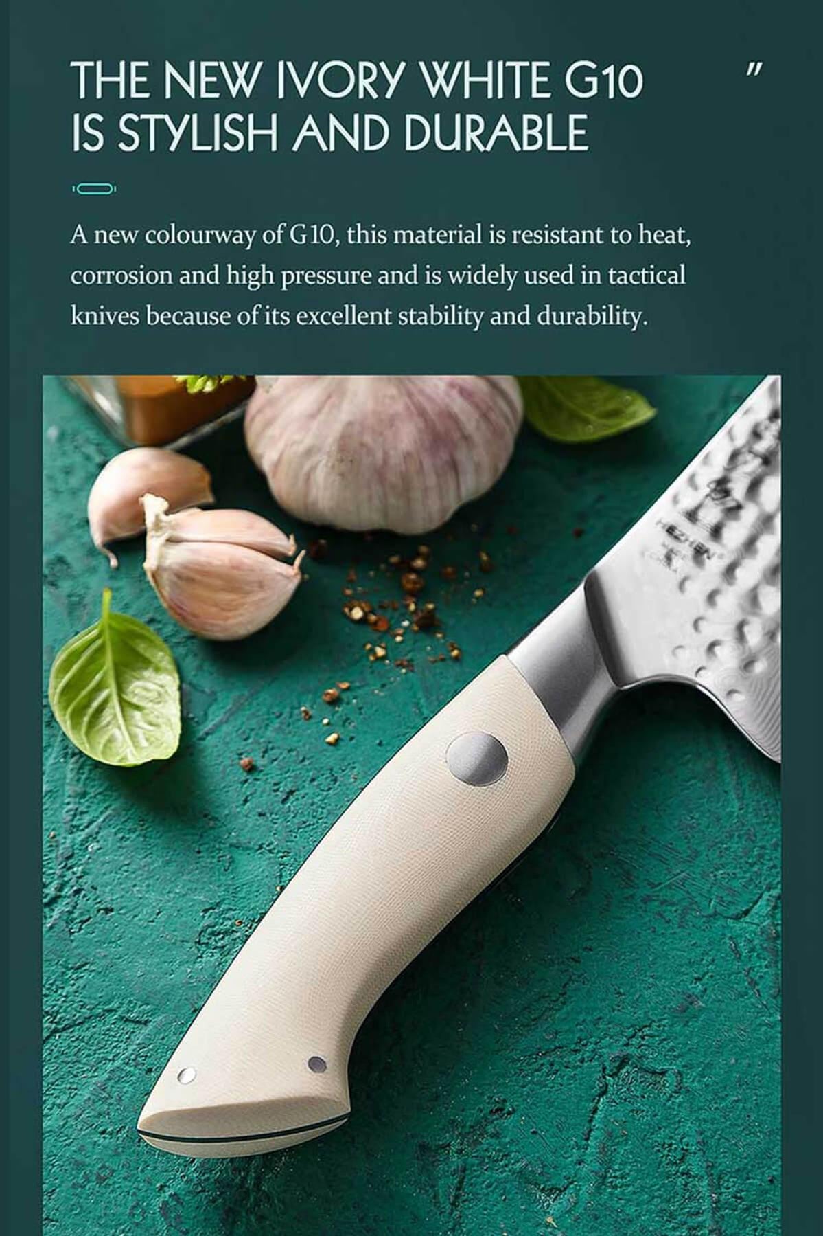 HEZHEN B38H 7" 67 Layer Damascus Bone Cleaver Knife White G10 Handle ...