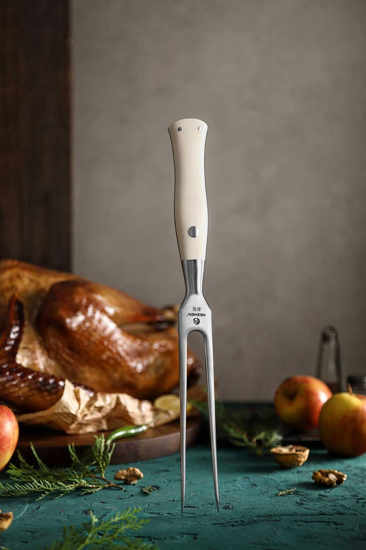 HEZHEN B38H Stainless Steel Turkey Fork, Meat Fork & BBQ Fork G10 Hand ...