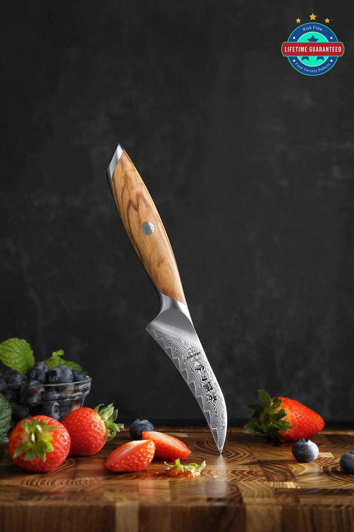 Hezhen X01 Flagship Series 4" 73 Layer Damascus Curved Paring Knife wi ...
