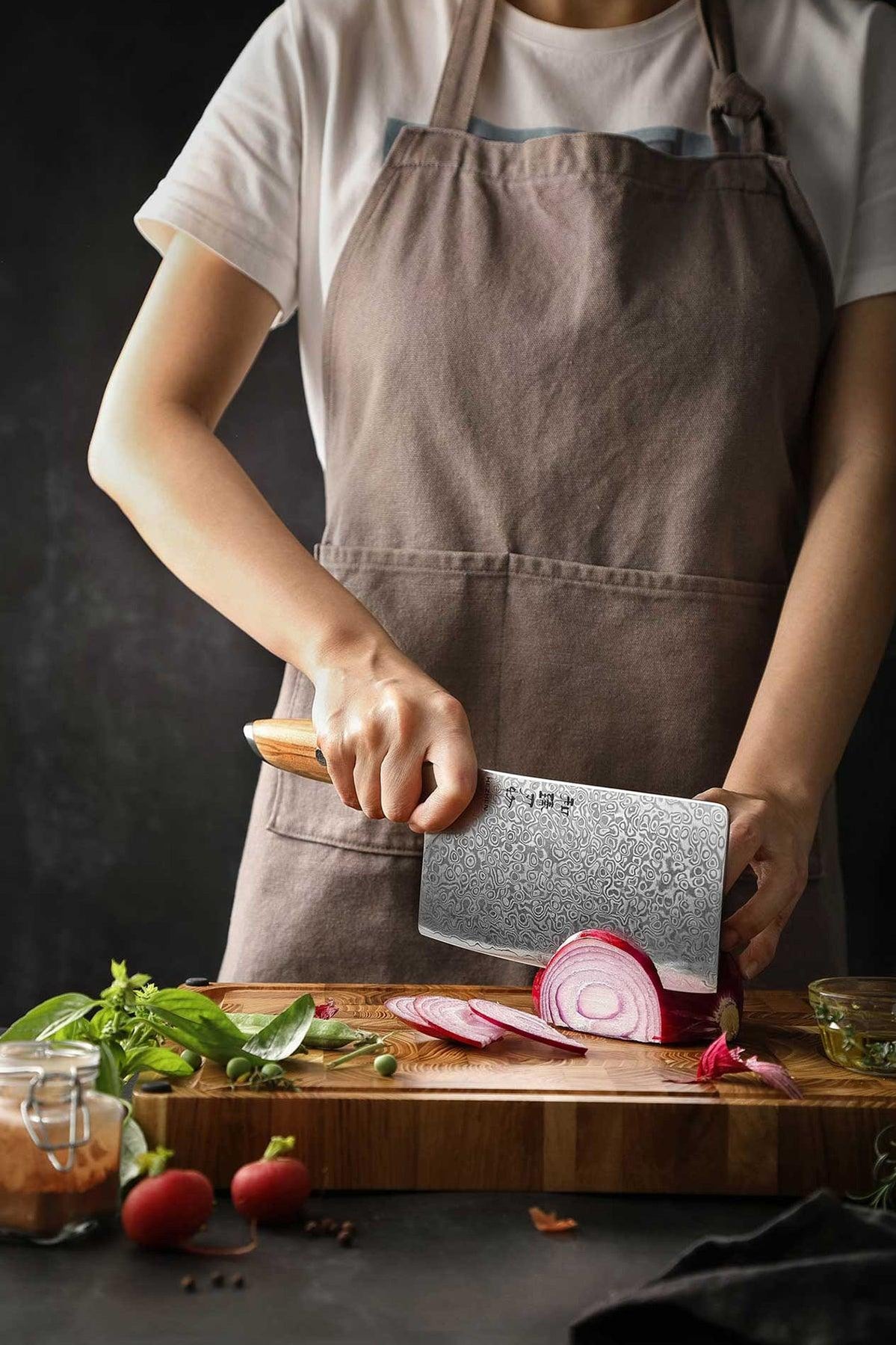 Hezhen X01 Flagship Series 73 Layer Damascus Cleaver Knife with Olive ...