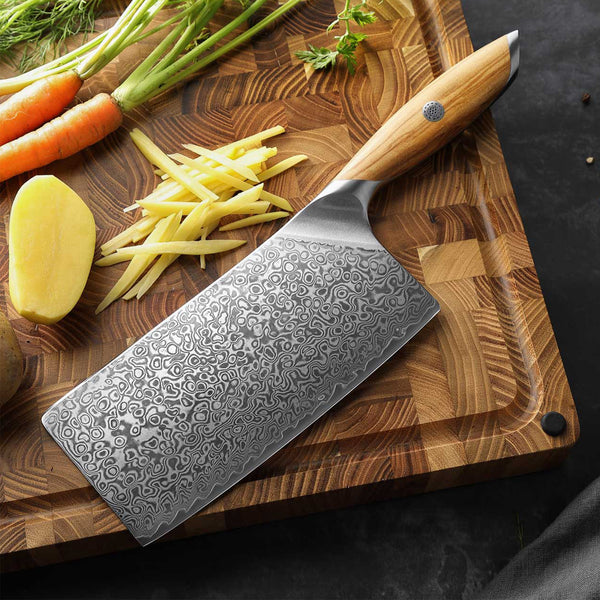 Hezhen X01 Flagship Series 73 Layer Damascus Cleaver Knife with Olive ...