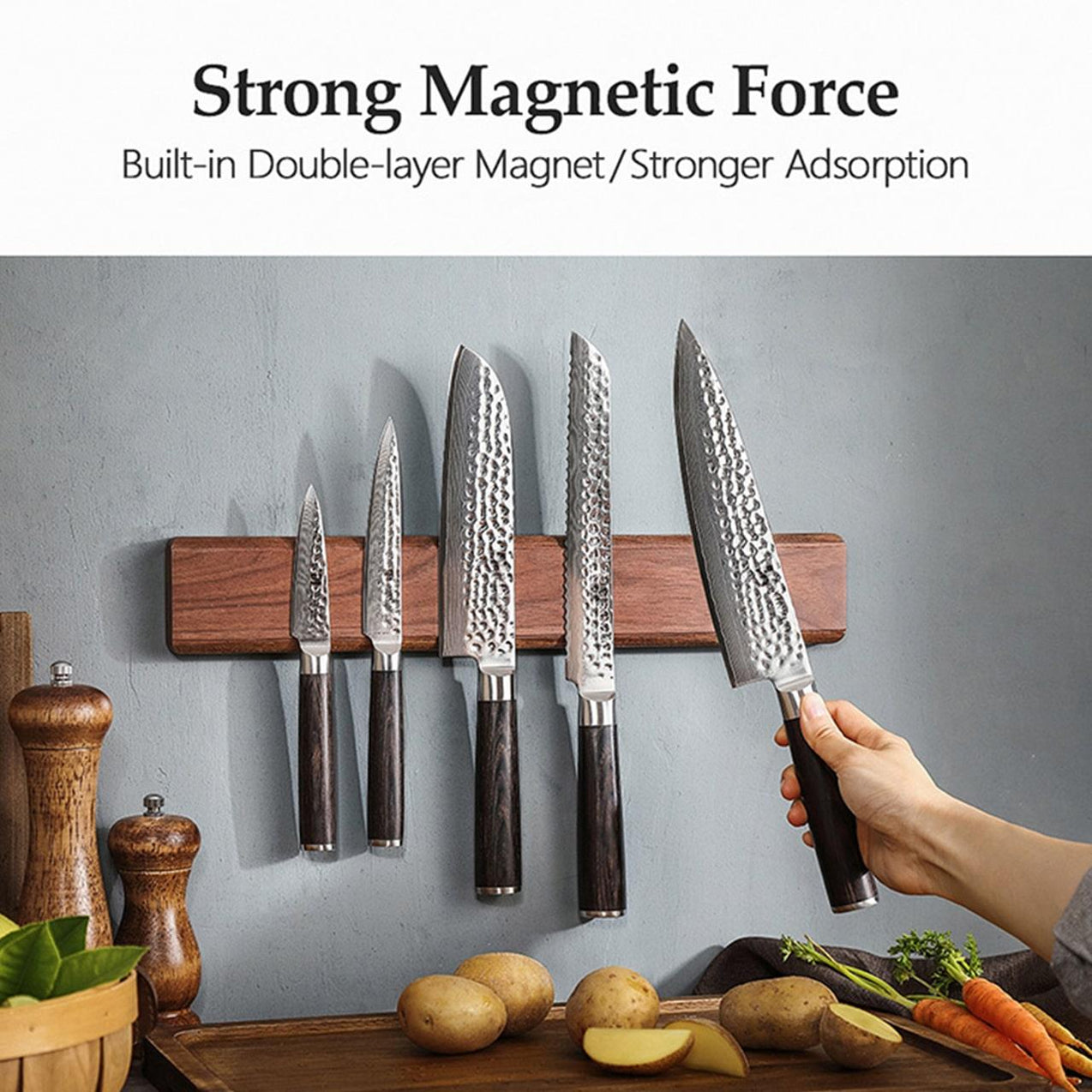 XINZUO Walnut Magnetic Wall Kitchen Knife Holder/Wall Knife Display 15 ...
