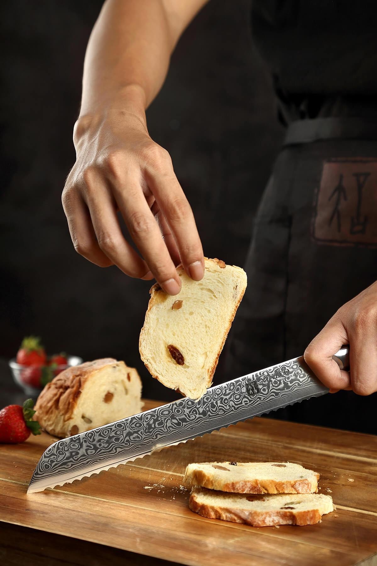 B13R 67 Layer VG10 Japanese Damascus Bread Knife with Rose Wood Handle ...