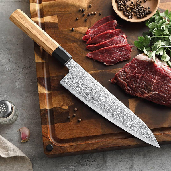Xinzuo Zhen Series 67 Layer Damascus Japanese Chef Knife with Olive Wo ...