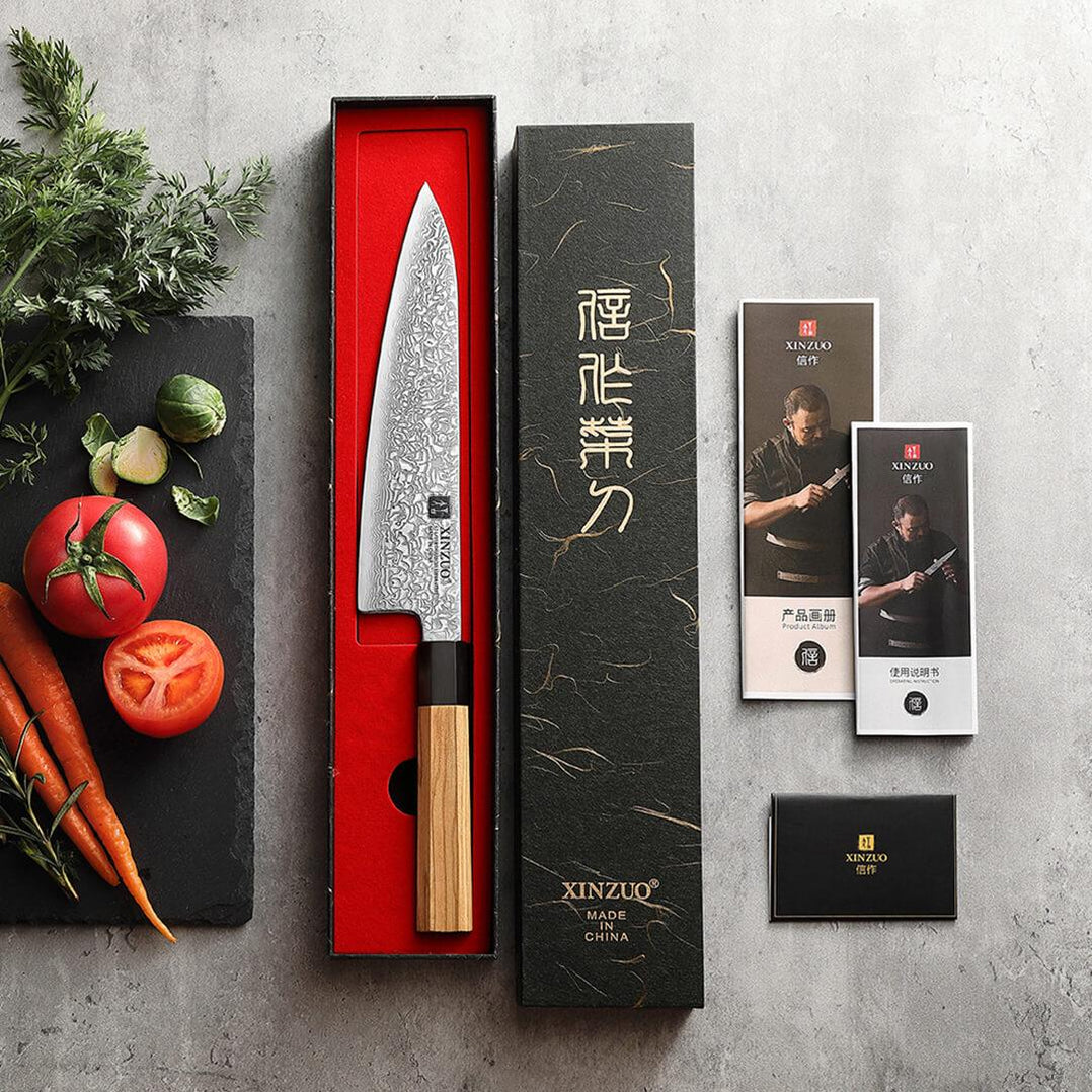 Xinzuo Zhen Series 67 Layer Damascus Japanese Chef Knife with Olive Wo ...