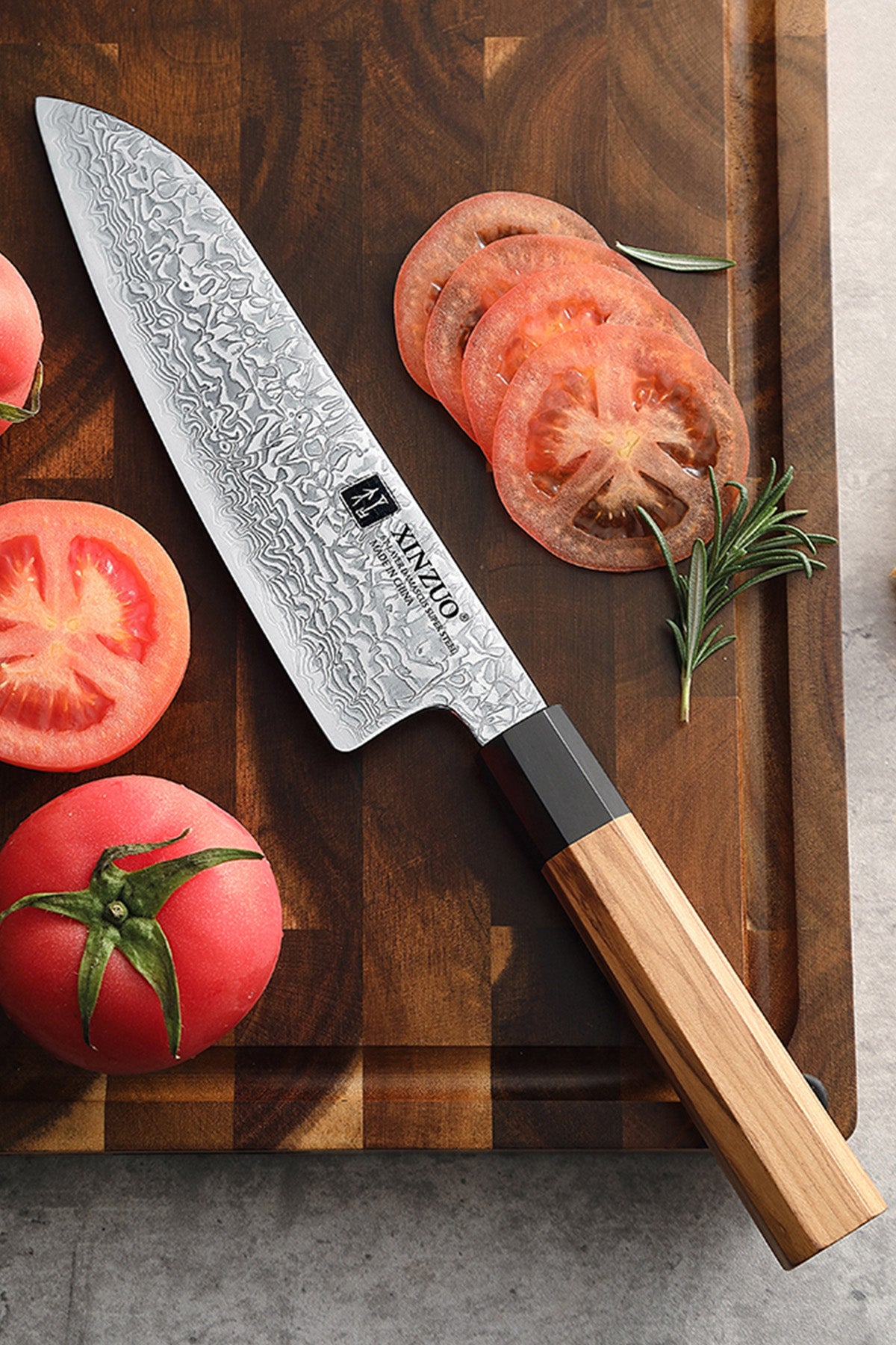Xinzuo Zhen Series 67 Layer Damascus Japanese Santoku Knife with Olive ...