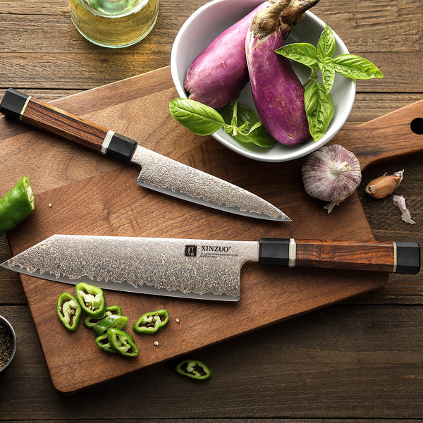 Xinzuo Zhen Series F5C 2 Pcs Tricolour Damascus Steel Kitchen Knife Se ...