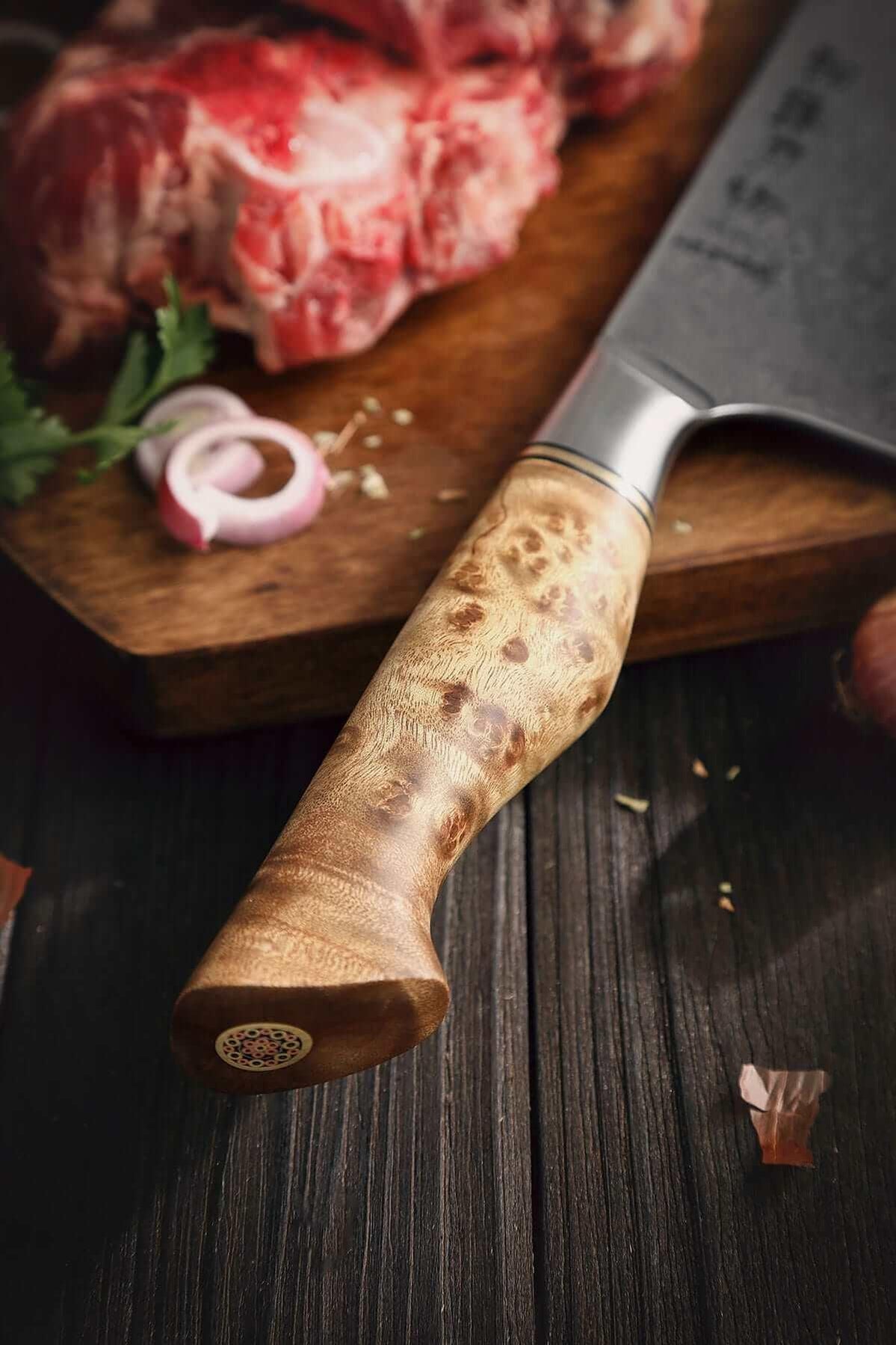 Hezhen B30 Japanese 67-Layer Damascus Steel Bone Chopper Cleaver Knife ...
