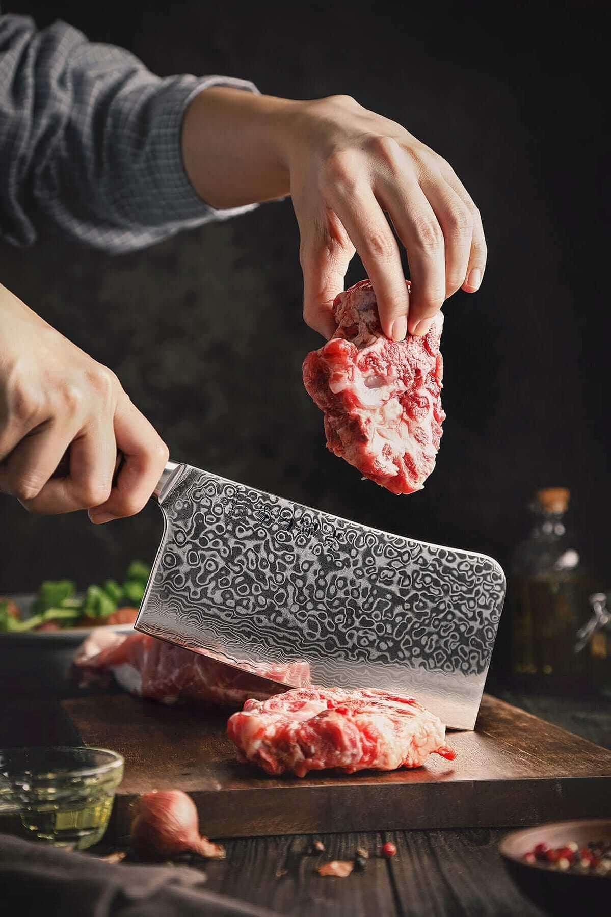 Hezhen B30 Japanese 67-Layer Damascus Steel Bone Chopper Cleaver Knife ...