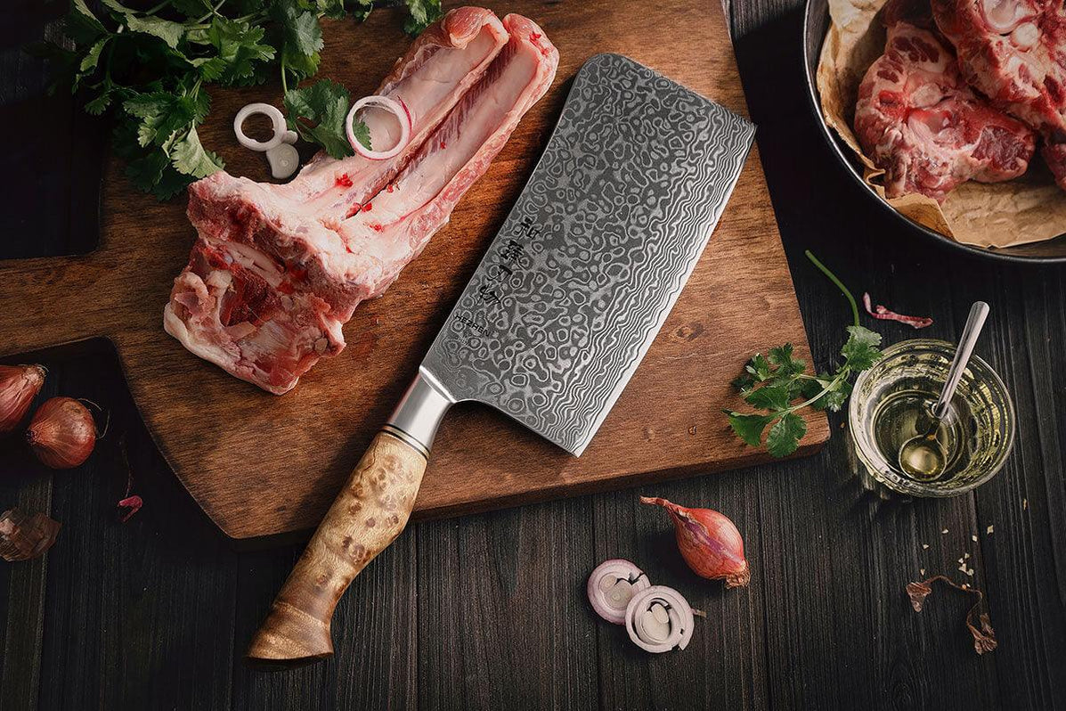 Hezhen B30 Japanese 67-Layer Damascus Steel Bone Chopper Cleaver Knife ...
