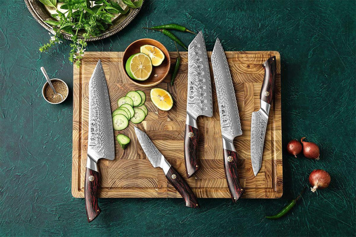 HEZHEN B38 5 Pcs 73 Layer Damascus Chef Knife Set with Wood Colored G1 ...