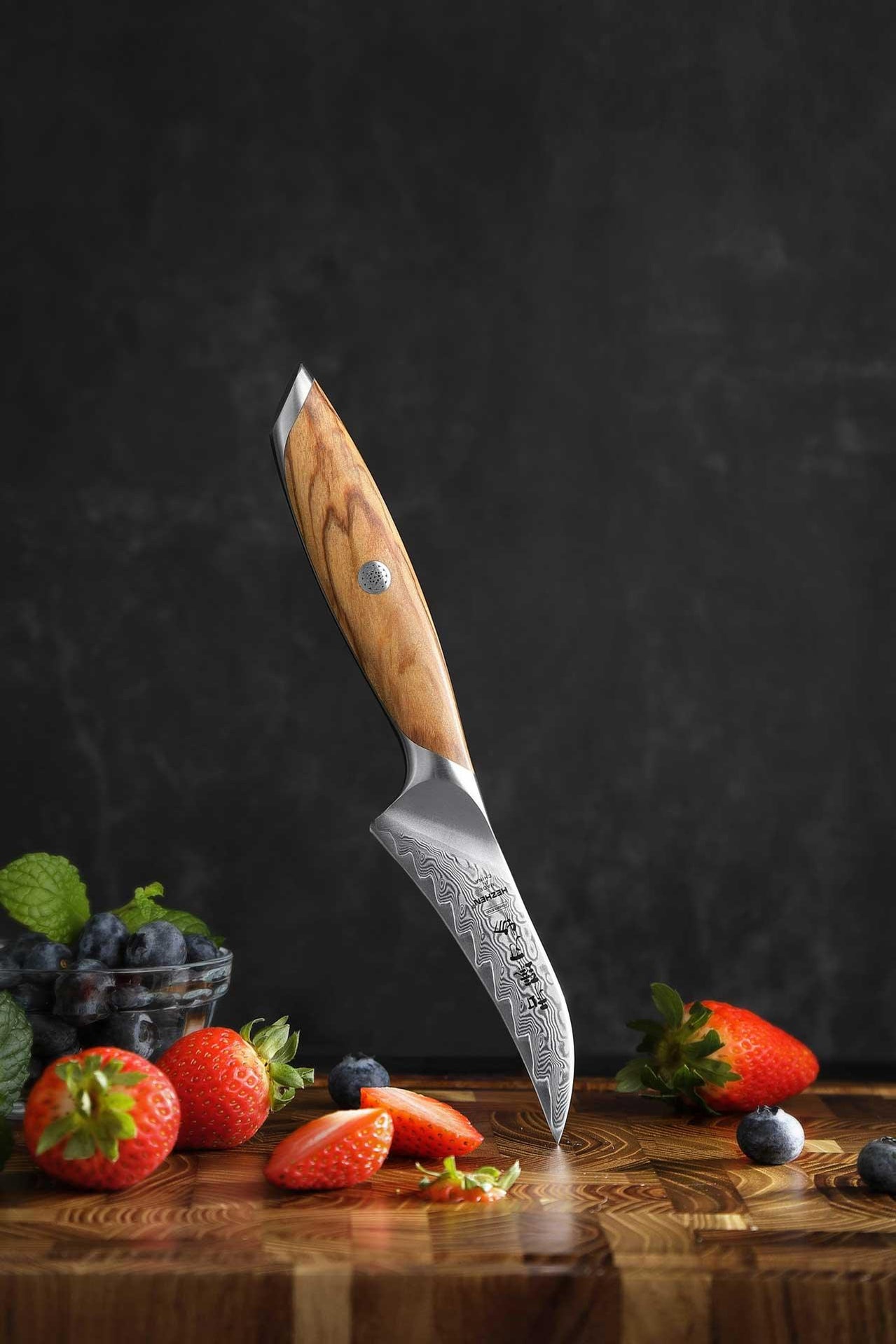 Hezhen X01 Flagship Series 4" 73 Layer Damascus Curved Paring Knife wi ...
